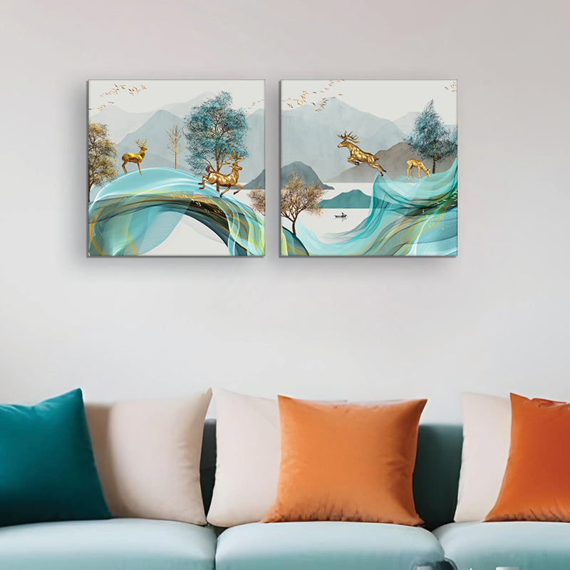 Buy Frolic Of The Wild Canvas Wall Painting - Set Of Two Online in ...