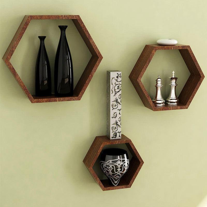 Buy Hexa Comb Wall Shelf - Brown - Set Of Three Online in India | Vaaree
